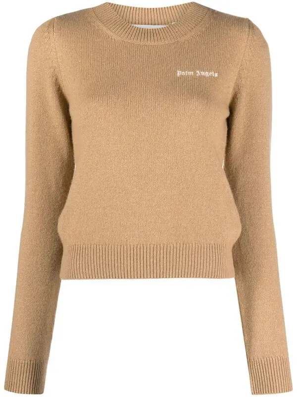 Palm Angels Logo-embroidered Merino-blend Jumper - Neutrals