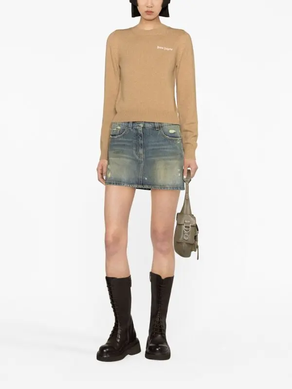 Palm Angels Logo-embroidered Merino-blend Jumper - Neutrals