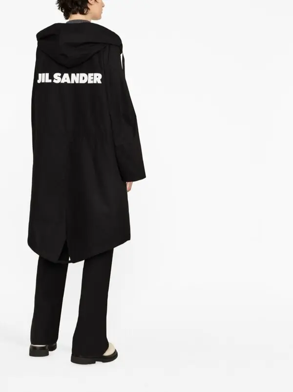JIL SANDER Logo-print Cotton Mid-length Coat - Black