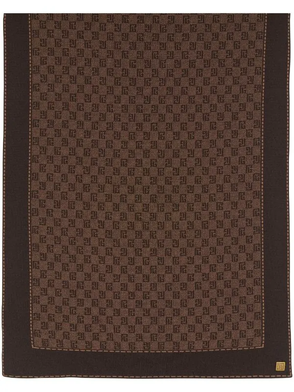 Balmain Monogram-pattern Fine-knit Scarf - Brown