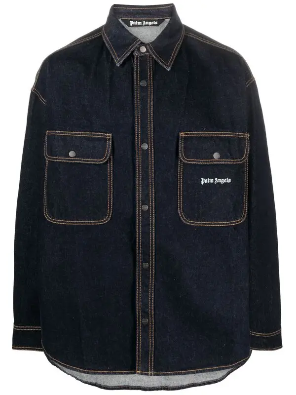 Palm Angels Logo-embroidered Denim Shirt - Blue