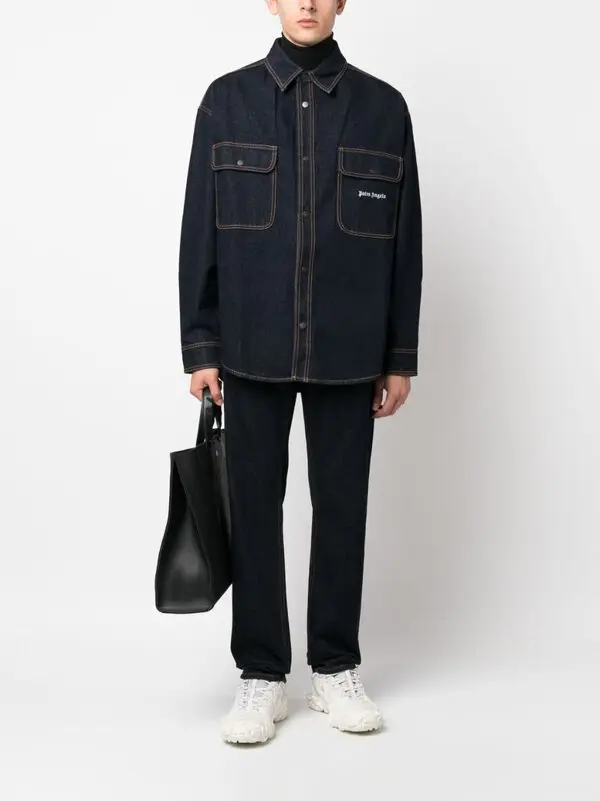 Palm Angels Logo-embroidered Denim Shirt - Blue