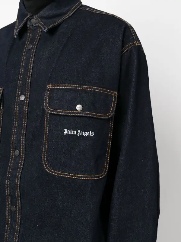 Palm Angels Logo-embroidered Denim Shirt - Blue