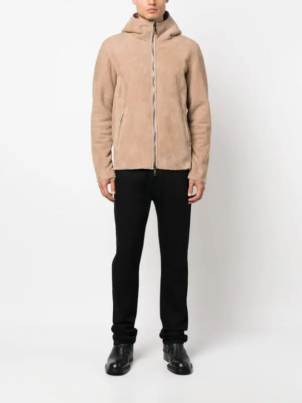 GIORGIO BRATO Suede Hooded Jacket - Neutrals