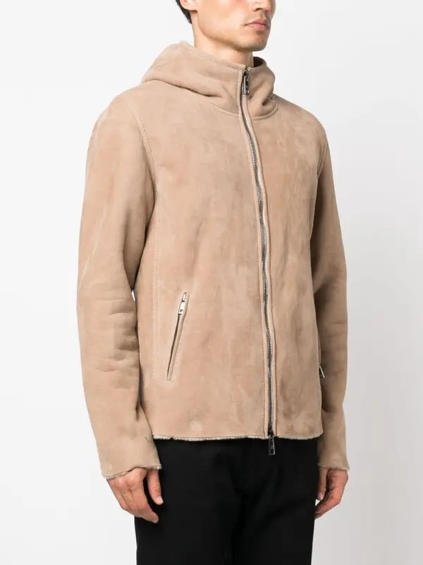GIORGIO BRATO Suede Hooded Jacket - Neutrals