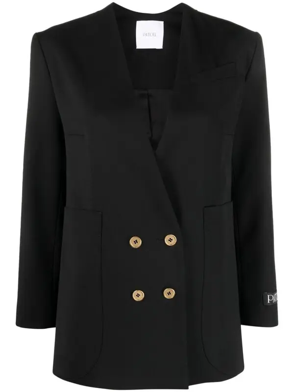 Patou Collarless Double-breasted Blazer - Black