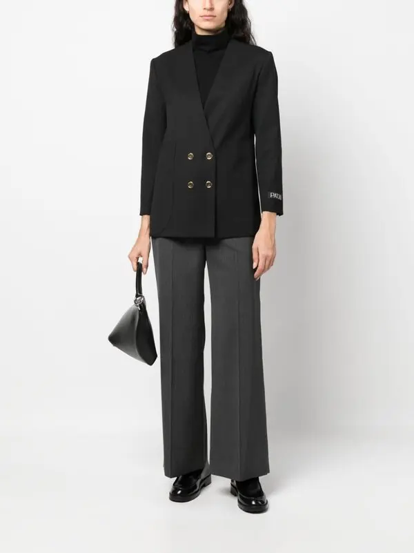 Patou Collarless Double-breasted Blazer - Black