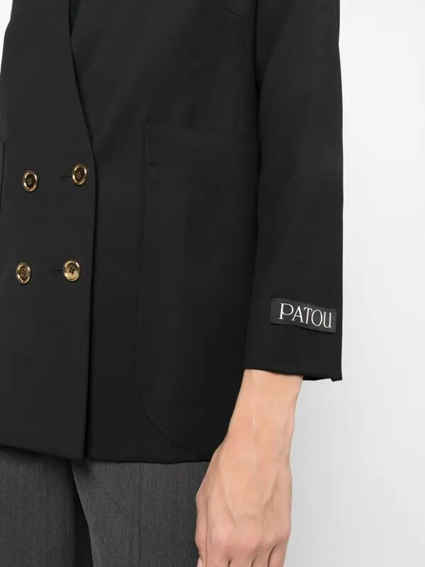 Patou Collarless Double-breasted Blazer - Black