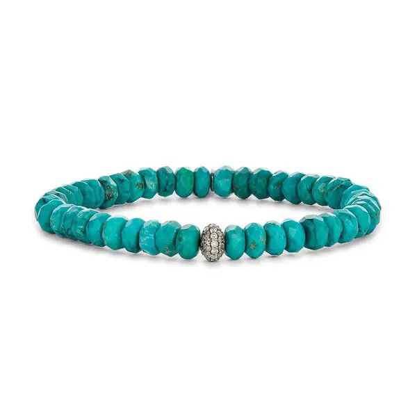 Sheryl Lowe Turquoise Bracelet With Pavé Diamond Bead
