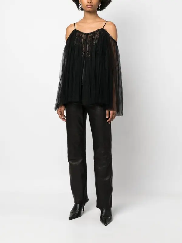 Alexander Wang Lace-embroidered Charmeuse Tunic Top