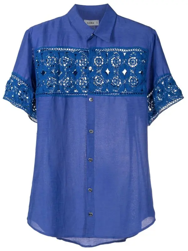 AMIR SLAMA Crochet-panel Short-sleeved Shirt - Blue