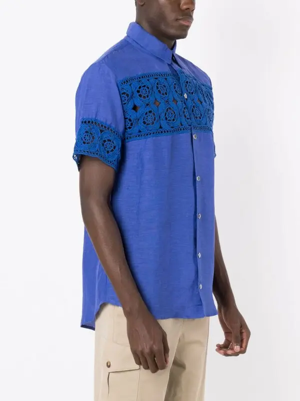 AMIR SLAMA Crochet-panel Short-sleeved Shirt - Blue