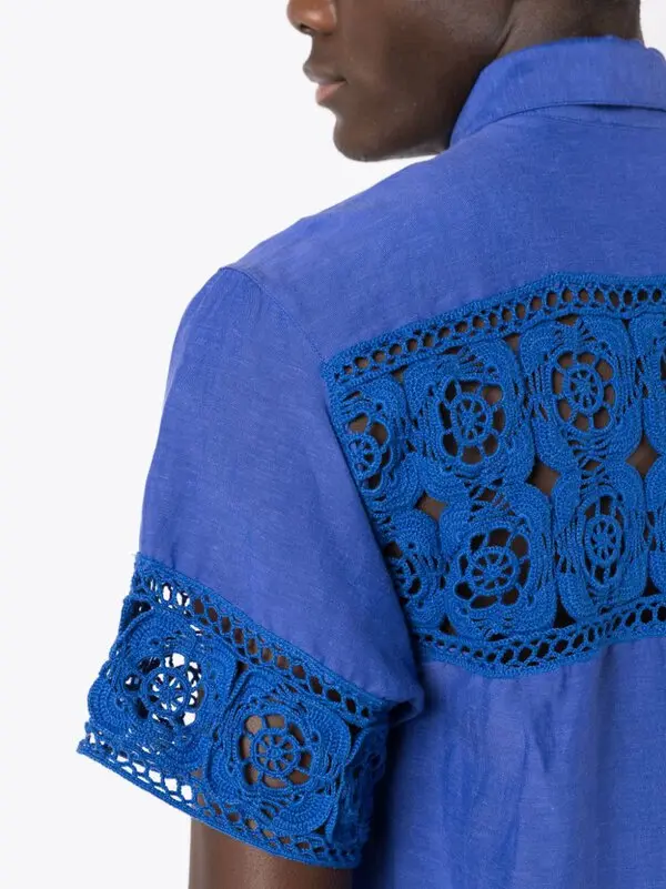AMIR SLAMA Crochet-panel Short-sleeved Shirt - Blue