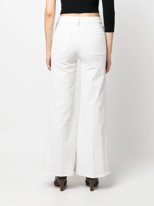 MOTHER Flared Cotton Trousers - White