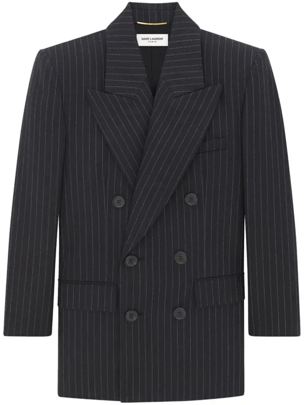 Saint Laurent Striped Double-breasted Wool Blazer