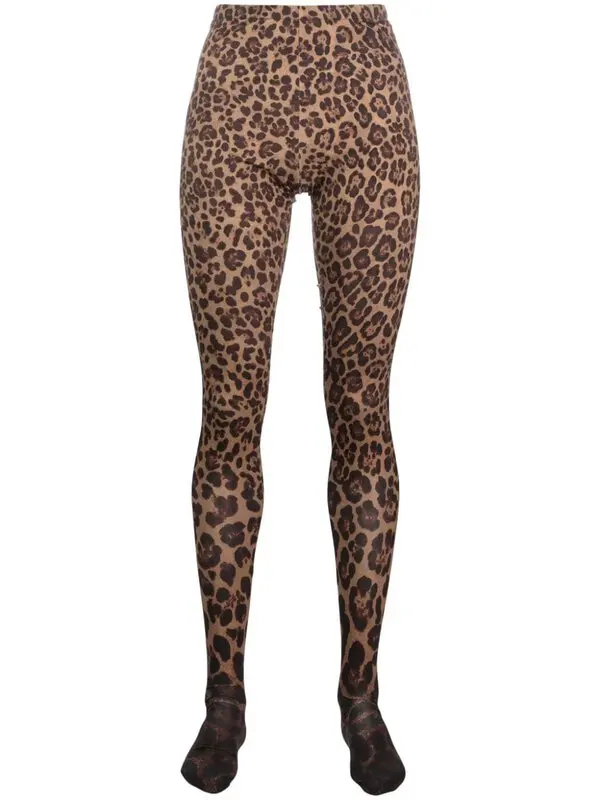 Valentino Garavani Leopard Print Tights - Brown
