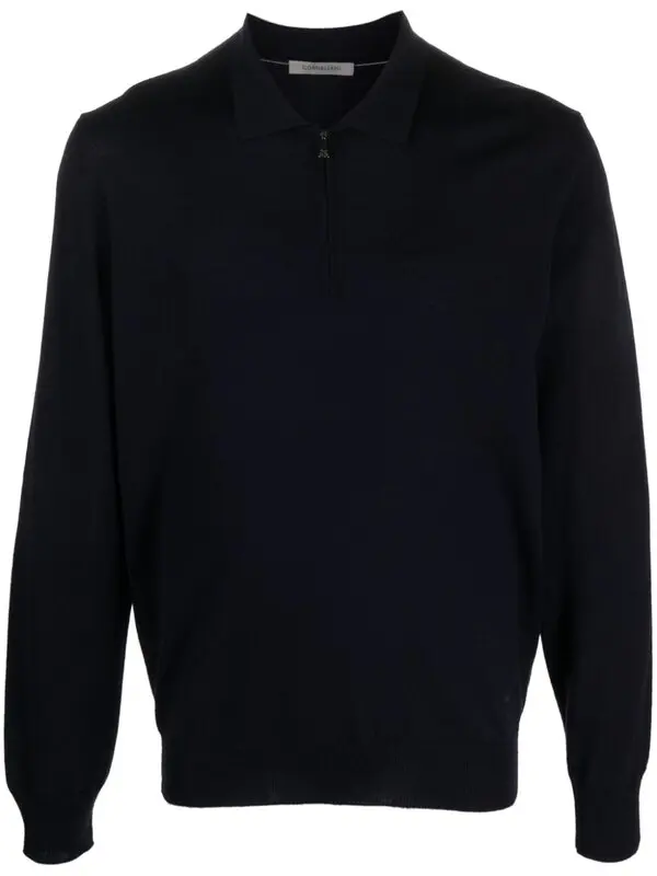 Corneliani Zip-up Virgin Wool Polo Shirt