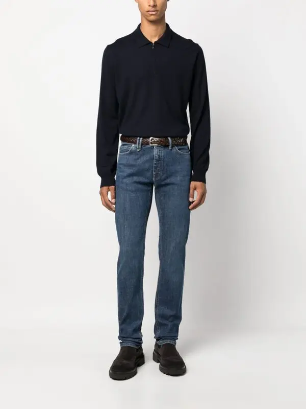 Corneliani Zip-up Virgin Wool Polo Shirt