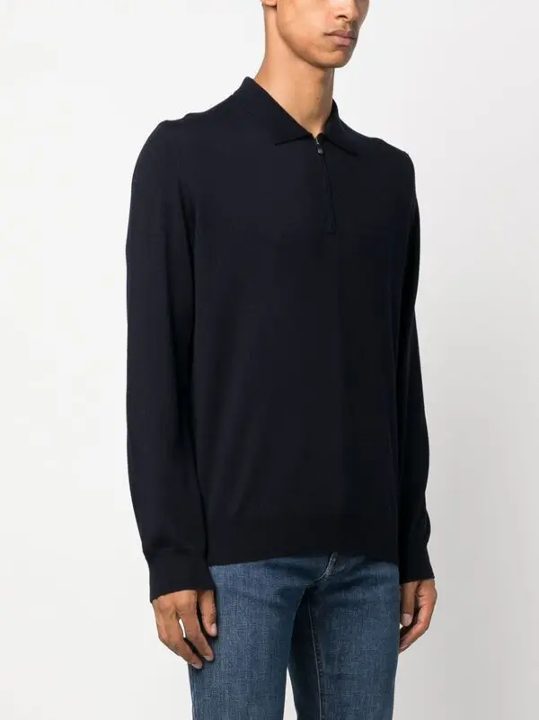 Corneliani Zip-up Virgin Wool Polo Shirt