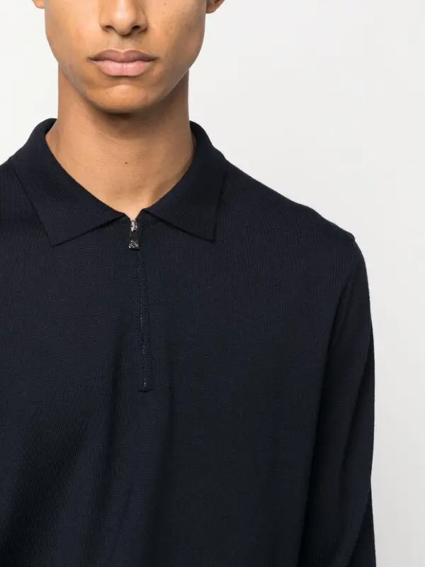 Corneliani Zip-up Virgin Wool Polo Shirt