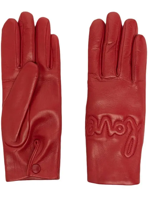 AGNELLE Decorative-stitching Leather Gloves - Red