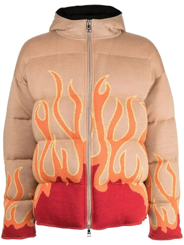 HACULLA. Flame-print Knitted Puffer Jacket - Brown
