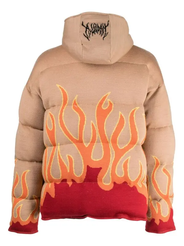 HACULLA. Flame-print Knitted Puffer Jacket - Brown