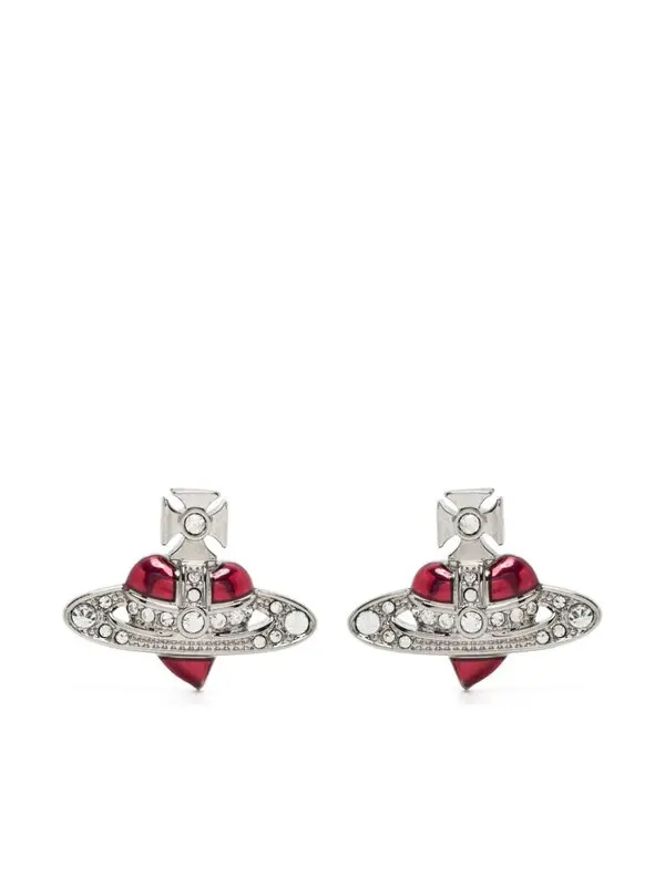 VIVIENNE WESTWOOD Diamante Heart Stud Earrings - Silver