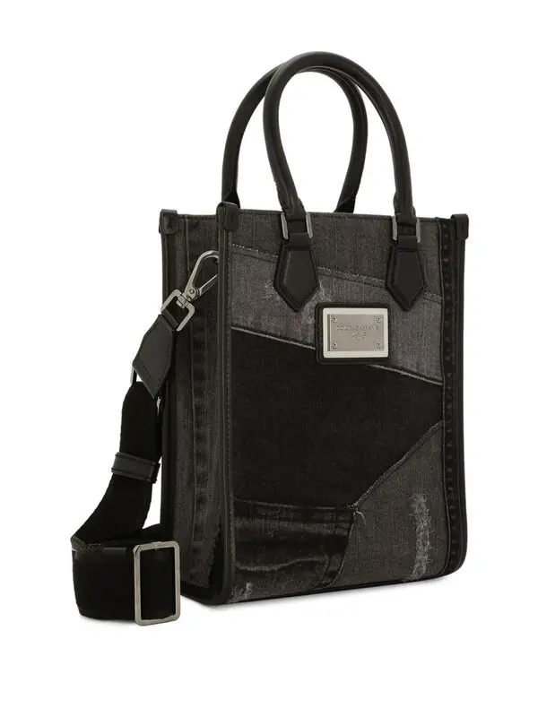 Dolce & Gabbana Logo-plaque Denim Tote - Black