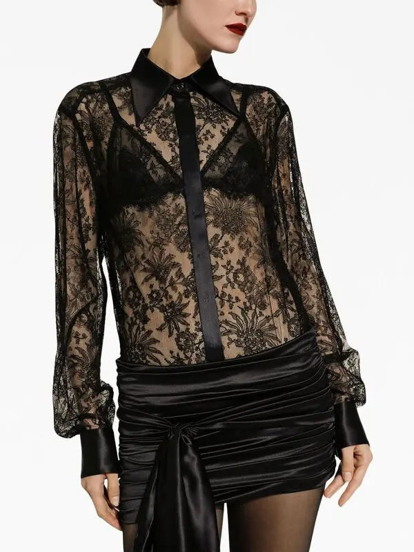 Dolce & Gabbana Chantilly Lace Shirt With Satin Details