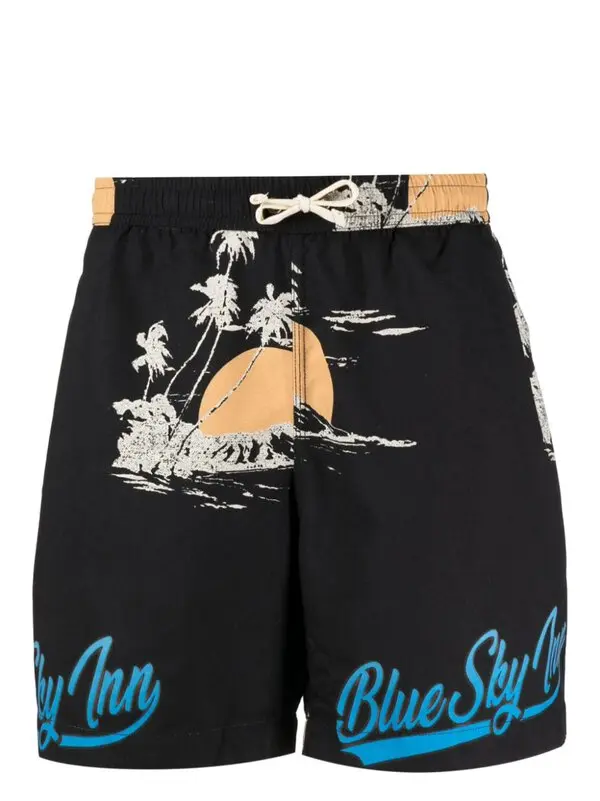 BLUE SKY INN Palm Tree Print Swim Shorts - Black