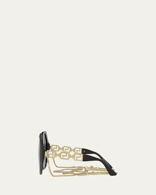 Versace Greek Key Geometric Square Sunglasses W/ Detachable  display picture 3