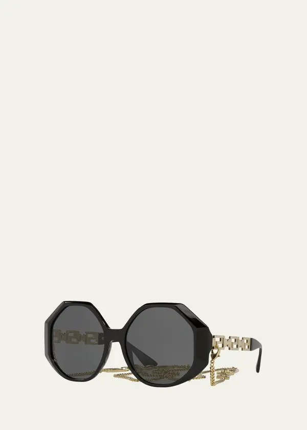 Versace Sunglasses with Detachable Chain VERSACE Medusa Gold Greca Removable Chain Havana Runway  main image 4