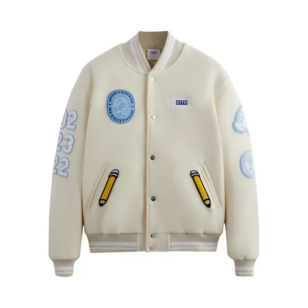 Kith X Invisible Friends Manteco Wool Varsity Jacket - Cream