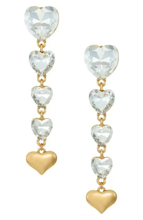 Ettika Crystal Heart Drop Earrings - Gold