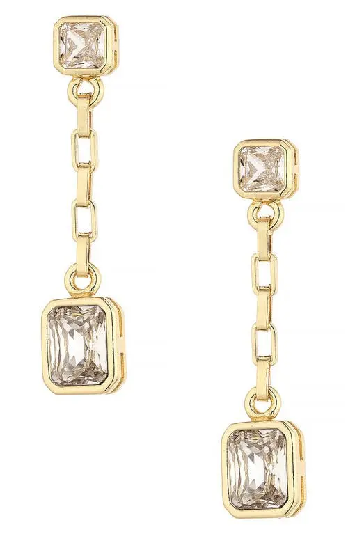 Ettika Rectangular Cubic Zirconia Chain Drop Earrings - Gold