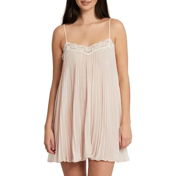 Rya Collection Lace Trim Pleat Chiffon Chemise - Blush