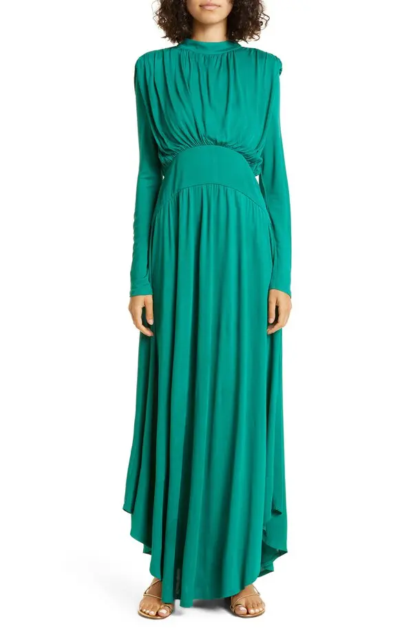 Farm Rio Mock Neck Long Sleeve Maxi Dress In Emerald - 60% Off |  Editorialist