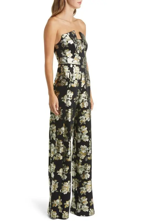 Black Halo Lena Strapless Metallic Floral Jumpsuit - Brilliant Flora