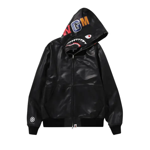 A BATHING APE Leather Shark Full-zip Jacket