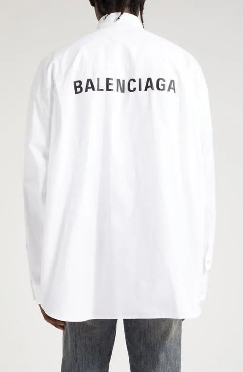 Balenciaga Oversize Logo Back Cotton Poplin Button-down Shirt