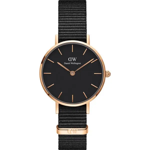 DANIEL WELLINGTON Classic Petite Nato Strap Watch - Black/ Rose Gold