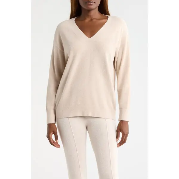 Barefoot Dreams High-low Hem V-neck Pullover Sweater - Stone