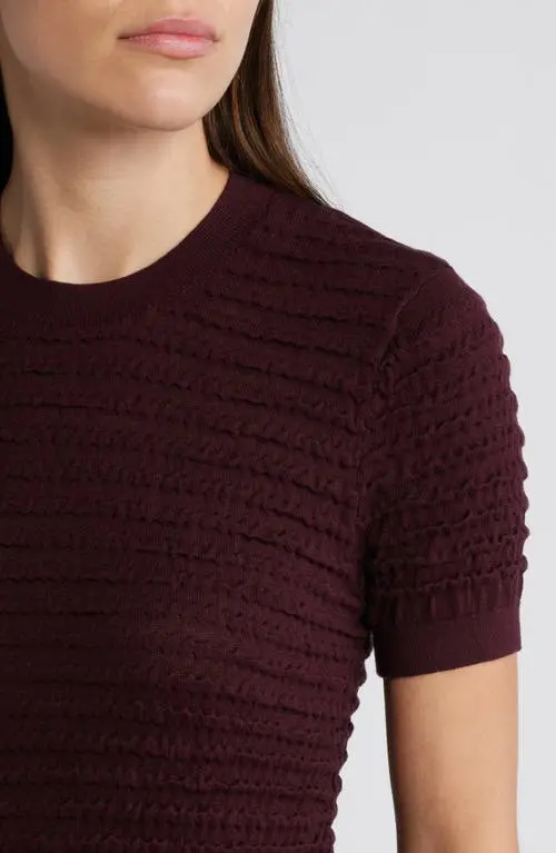 FRAME Smocked Silk Blend Crewneck Sweater - Wine