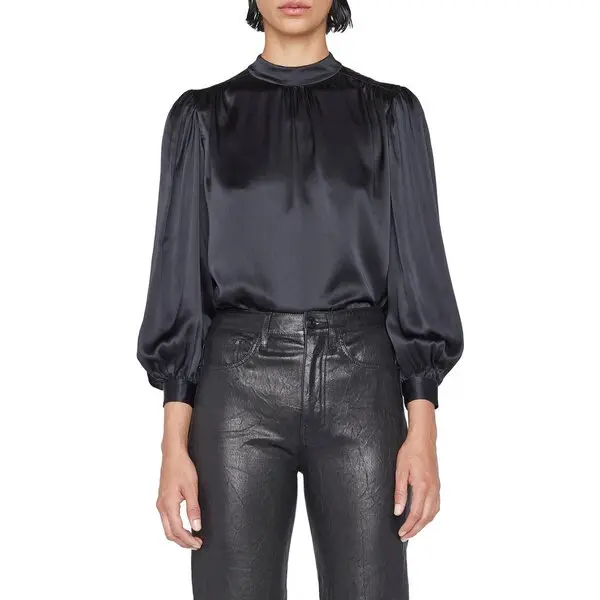 FRAME Mock Neck Silk Blouse