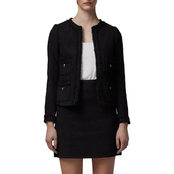 LK BENNETT Charlee Tweed Jacket With Fringe Trim And Patch Pockets