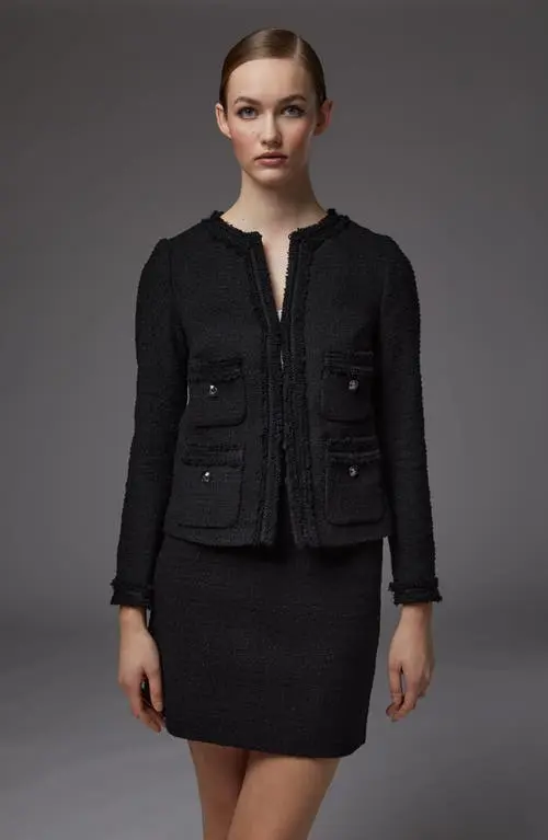 LK BENNETT Charlee Tweed Jacket With Fringe Trim And Patch Pockets