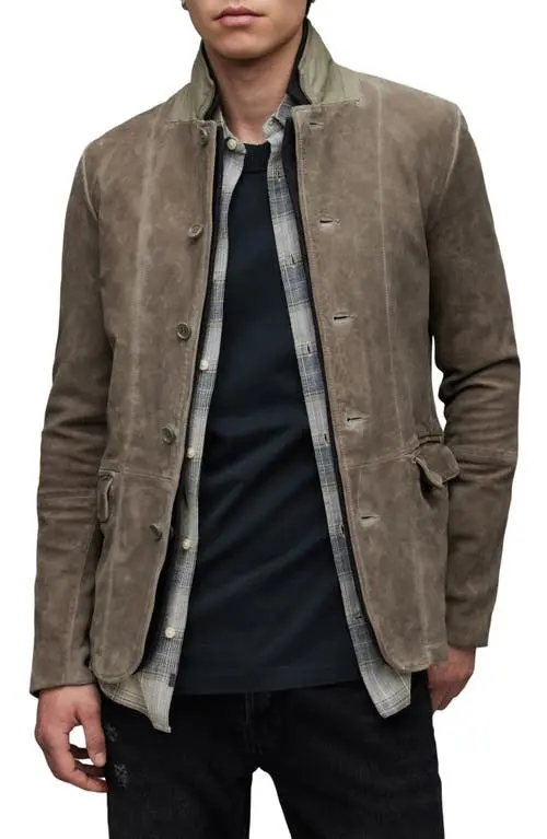 Allsaints Survey Double Layer Leather Blazer In Griege - 30% Off