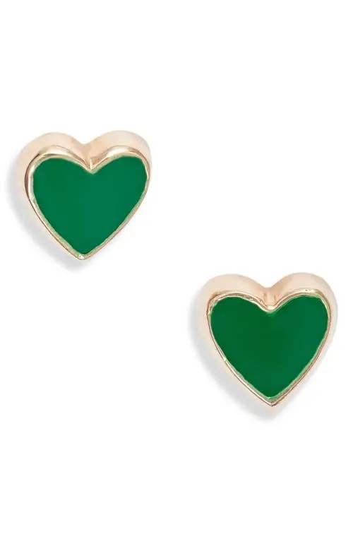 Anzie Enamel Heart Stud Earrings - Green