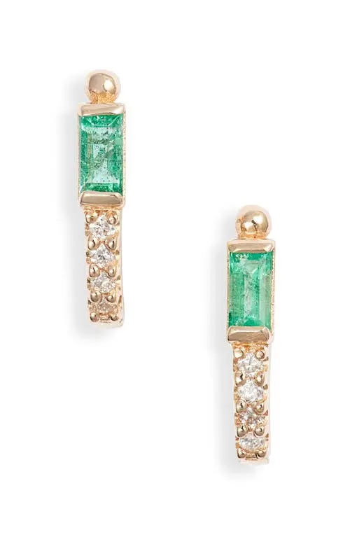 Anzie Cleo Diamond & Emerald Half Hoop Earrings - Green